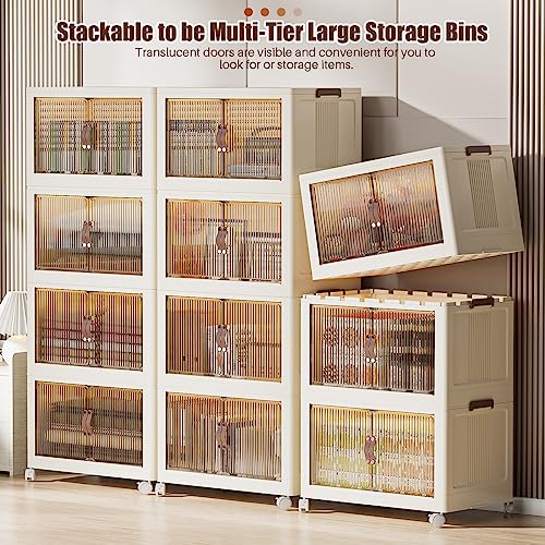 102 Qt Large Storage Bin with Lid 【Double-Opening Doors】Plastic Storage Organizer for Living Room Bedroom & Toy Room, Foldable Stackable Toy Storage Box, Containers for House Organizing, 2 Tier