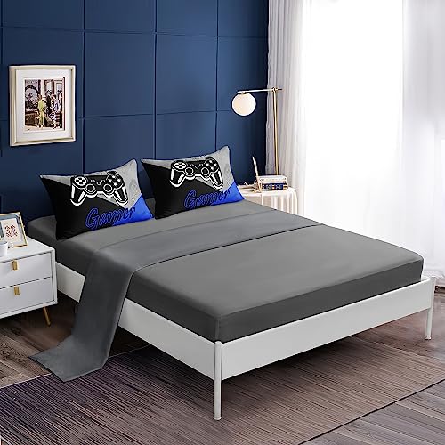 5 Pieces Bed in a Bag for Gaming Bedding Set,Boys Gamer Comforter Set with Flat Sheet,Fitted Sheet,Pillowcases,Cushion Cover,Game Console Pattern Bed Set for Kids Boys Room Decor