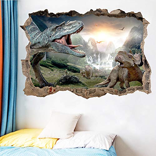 3D Dinosaurs Wall Stickers - MLM PVC Simulation Crack Hole Dinosaur Wall Decals for Mural Living Room Bedroom Kids' Room Nursery Decor Playroom Decor (Dino B)