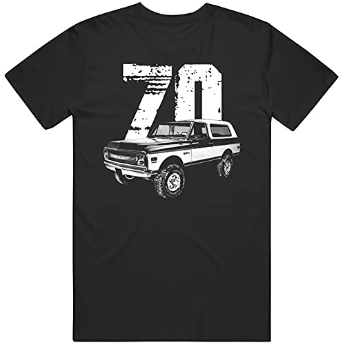 1970 Chevy K5 Blazer Front Three Quarter View with Year T Shirt L Black