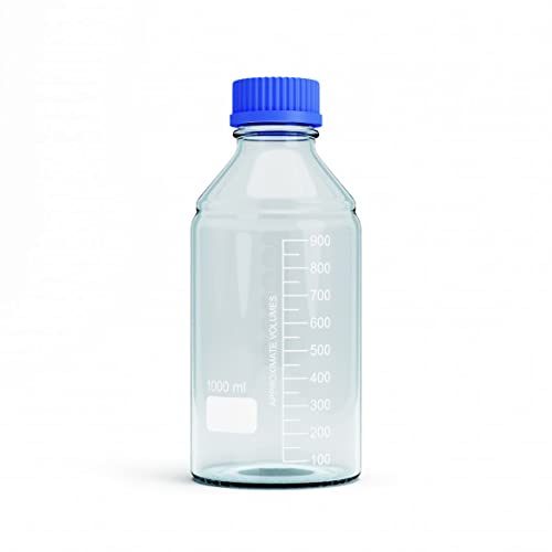 1000ml Storage Glass Bottles – 2pcs Round Media Storage Bottle – Borosilicate Glass Bottles – Safe Probe Storage Glass Storage Bottles with GL45 Blue Screw Cap (1000ml - 2pcs)