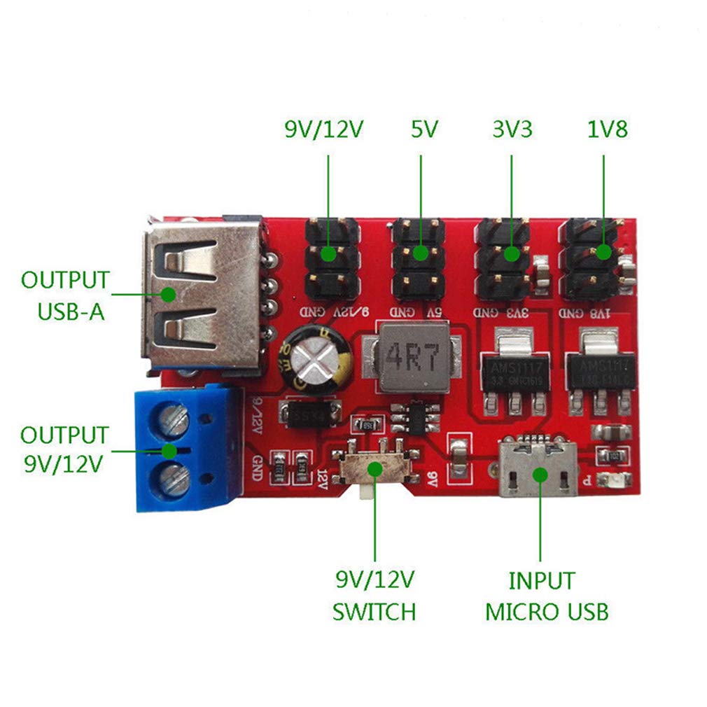 HiLetgo 2pcs Micro USB Power Breakout USB Voltage Regulator DC to DC Power Module Micro USB Power 5V to 1.8V/3.3V/5V/9V/12V
