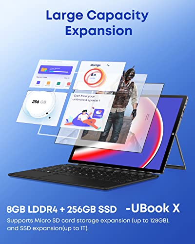 2023 CHUWI UBook X Tablet, 12'' Touchscreen, Windows 11 Tablet, 8GB RAM 256GB ROM, 1TB SSD Expend, Intel N4120 (Up to 2.6 GHz), 2160x1440 IPS, 2.4G/5G WiFi, Dual Camera, 5000mAh, HDMI, USB 3.0, BT 5.0