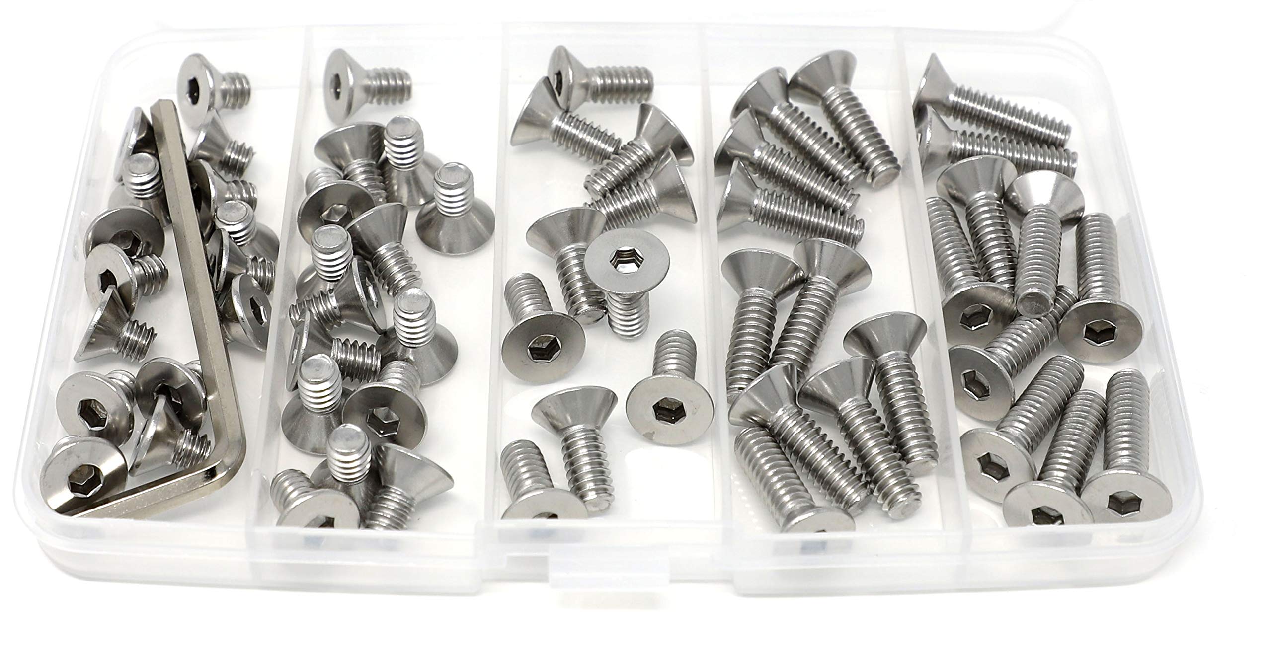 iExcell 50 Pcs 1/4-20 x 3/8" 1/2" 5/8" 7/8" 1" Stainless Steel 304 Hex Socket Flat Head Cap Screws Hex Key Kit