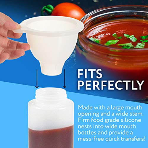 2 Pack Funnel for Squeeze Bottles - Wide Funnel Opening for Squeeze Bottles Like FIFO- for Ice, Dressing, Batter, Thick Sauces, Paint etc Flexible Silicone β No BPA 3.25β Top Diameter 1.25β
