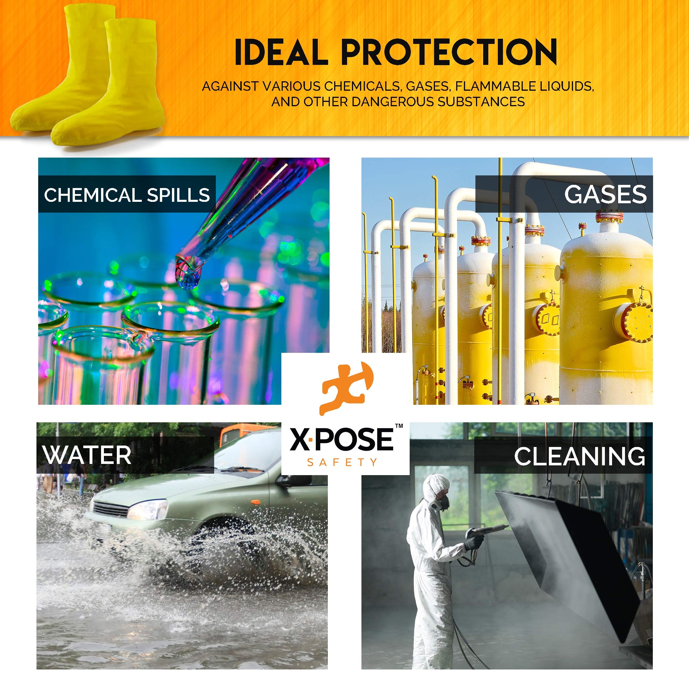 Hazmat Boot and Shoe Covers For Hazardous Materials - Explosives, Gases, Flammable Liquids, Peroxide and More – XL Yellow 12" Over the Shoe Protectors - by Xpose Safety