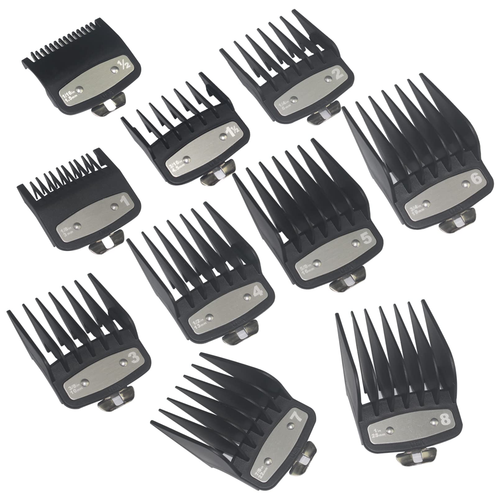 10 Pieces Clipper Guards Professional Hair Clipper Combs Guads Premium Cutting Guides with Metal Clip Fit All Full Size Wahl Clippers