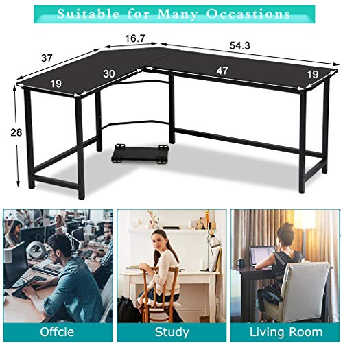 Computer Desk Modern L Shaped Desk, L Corner Desk Gaming Desk PC Laptop Study Wood Table Workstation,Home Office Save Space Study Writing Table with CPU Stand and 15mm MDF,66 Inch,Wood & Metal (Black)