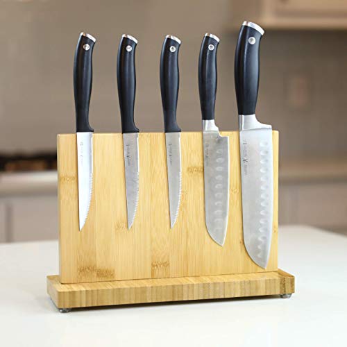 Bamboo Magnetic Knife Block Without Knives - Universal Space Saving Stand for Steak Knives and Cutlery - Kitchen Organizer for Counter or Under Cabinet Storage - Extra Strong Magnetic Knife HolderĀ