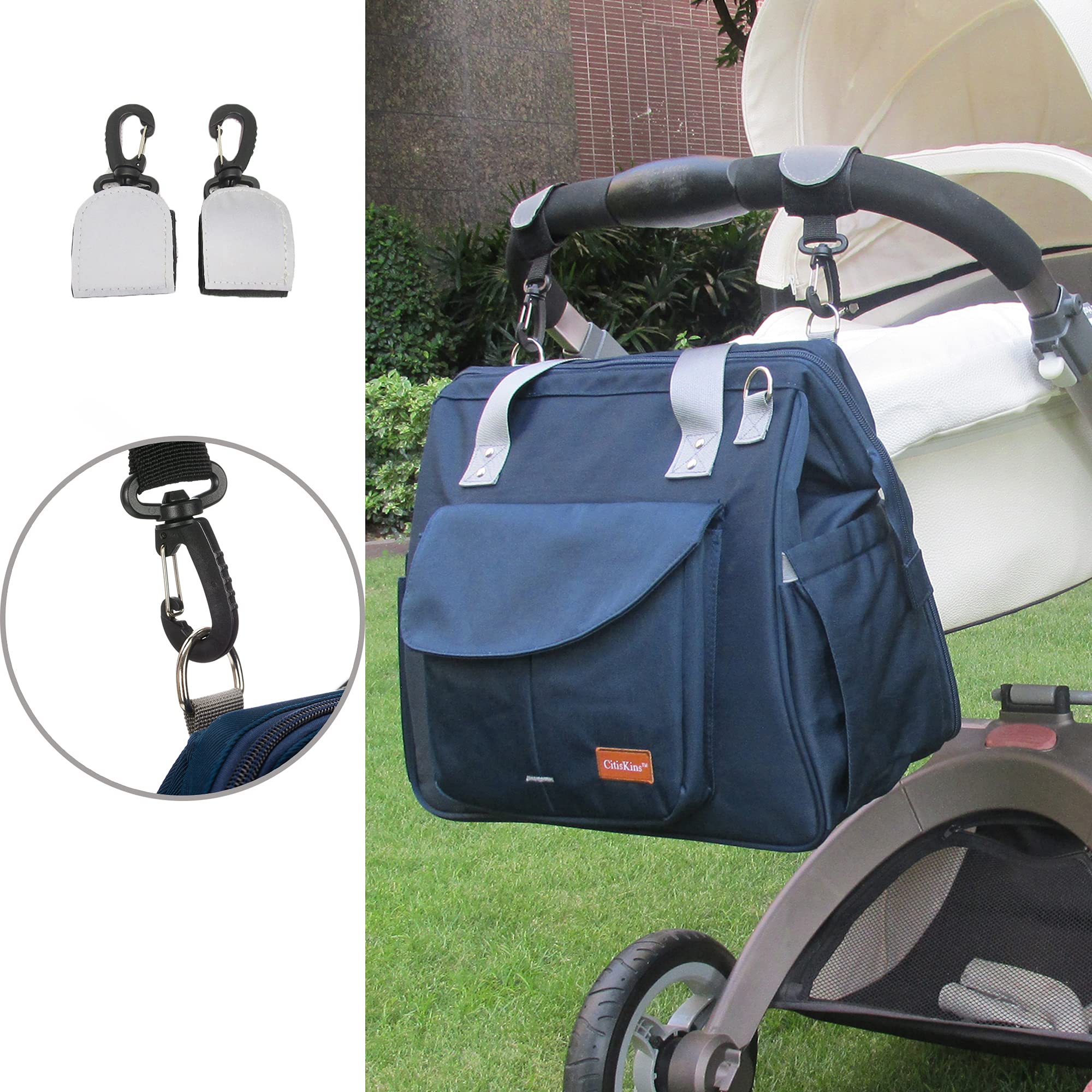 CitisKins Diaper Bag Tote Mommy bags Outdoor Handbags with Insulated Pockets,Changing Pad & Reflective Strips (Navy)