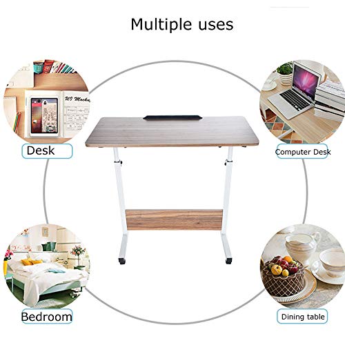 Bed Side Table for Eating and Laptops,Wooden Computer Desk with Wheels Adjustable Height Lifted and Foldable 80cm50cm for Household (Yellow)