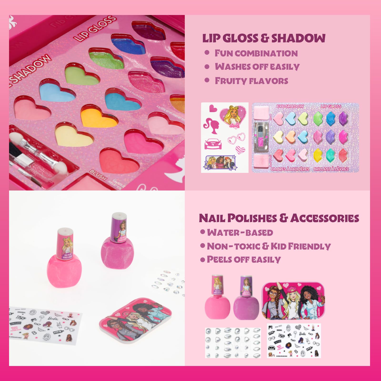 Barbie Beauty Vanity Set with Light-Up Mirror, Includes Lip Gloss, Eye Shadow, Brushes, Nail Polish, Accessories, and More! Ages 3+ Perfect for Parties, Sleepovers, and Makeovers, by Townley Girl