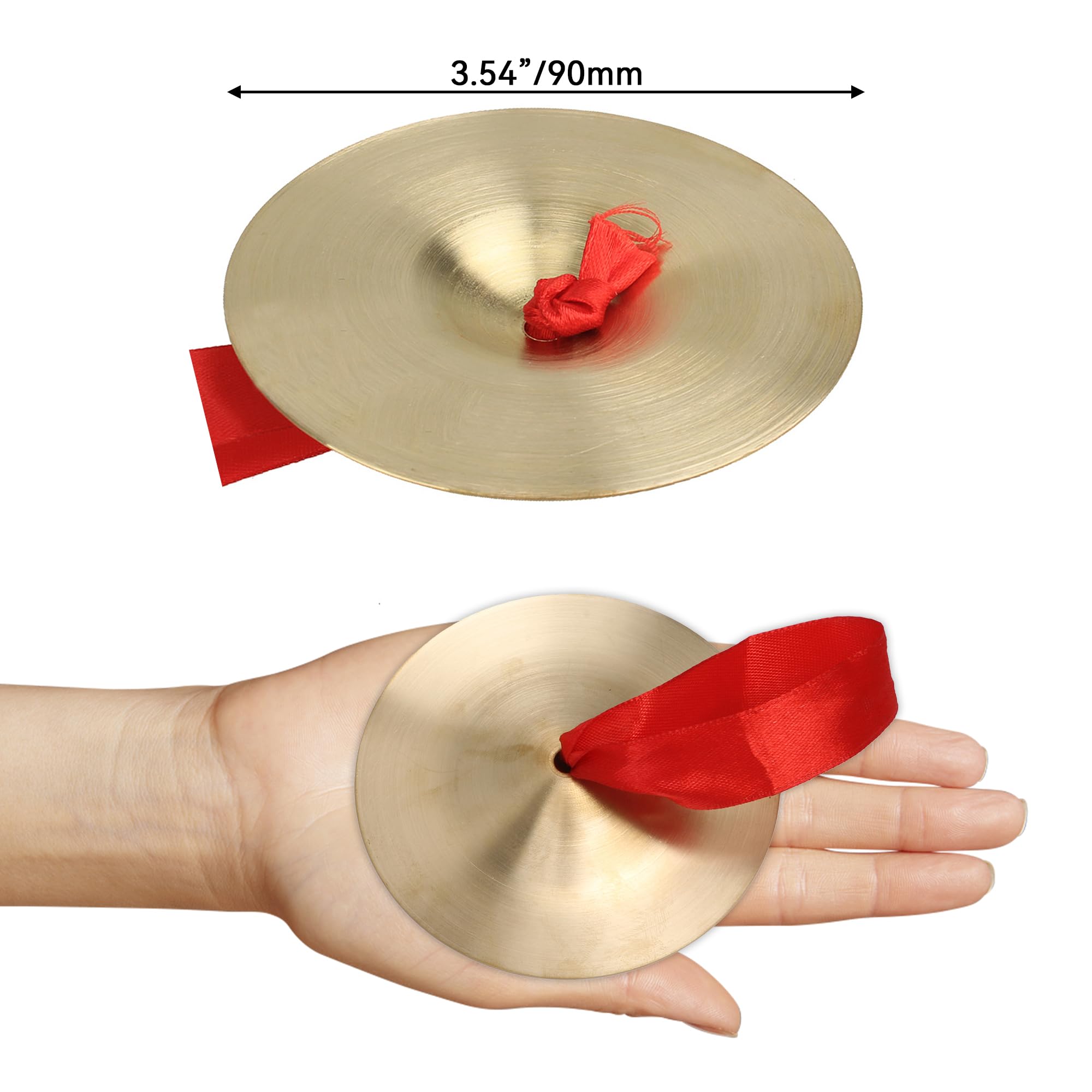2Pcs Mini Copper Hand Cymbals 90mm Diameter Gong Band Rhythm Beats Percussion Musical Instrument for Parties, Dances, Belly Dances, Holiday Celebration