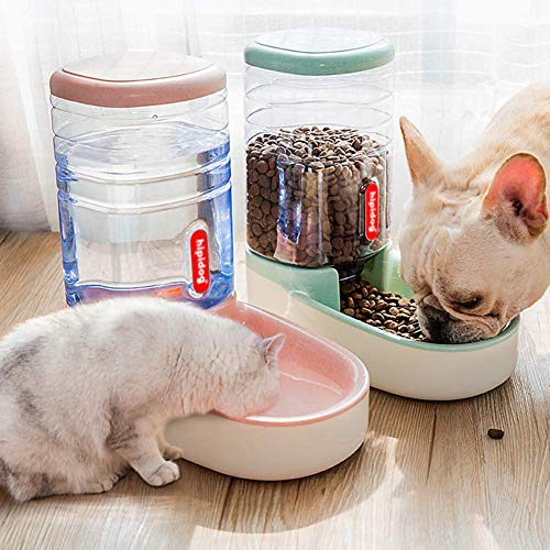 Automatic Cat Feeder Automatic Dog Water Dispenser 1 Gallon Double Bowl Design for Cats or Small Pets (Blue Water)