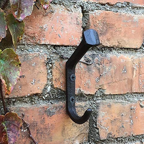 5 Pcs Cast Iron Coat Hooks for Wall Heavy Duty Rusty Nail Hooks for Hanging Coats Double Hooks Wall Mounted with 10 Screws for Keys, Towel, Bags, Scarf, Cup, Hat