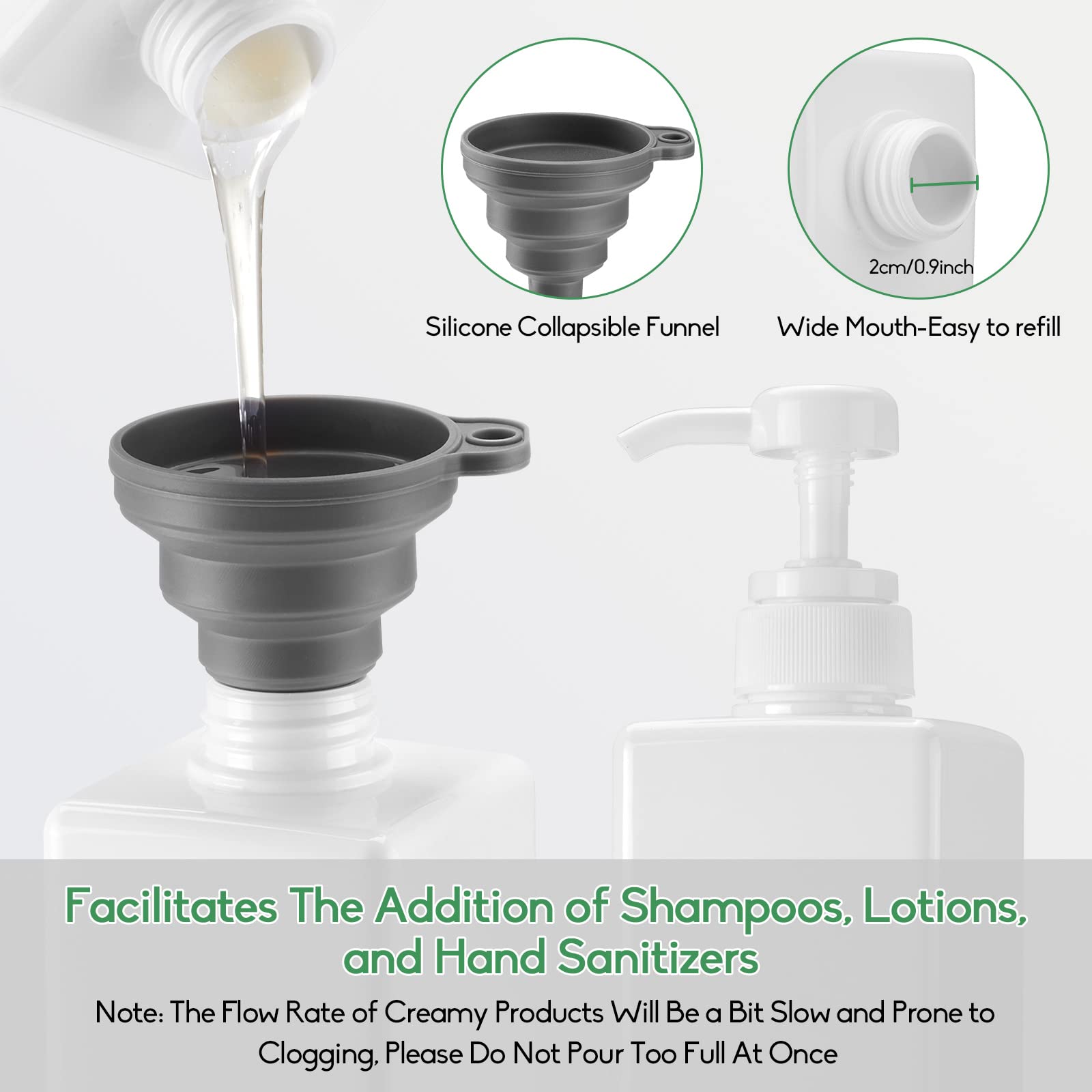 15oz Pump Dispenser for Bathroom, INSFIT Refillable Plastic Pump Bottles, Dish Soap Dispenser for Kitchen Sink, Hand Soap Dispenser, Laundry Detergent Dispenser with Waterproof Labels, 2 Pack White