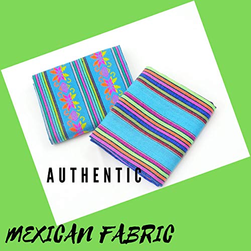 2 Yards Mexican Fabric by The Yard, Tribal Aztec Fabric, Mexican Embroidered Turquoise, Fiesta Decoration