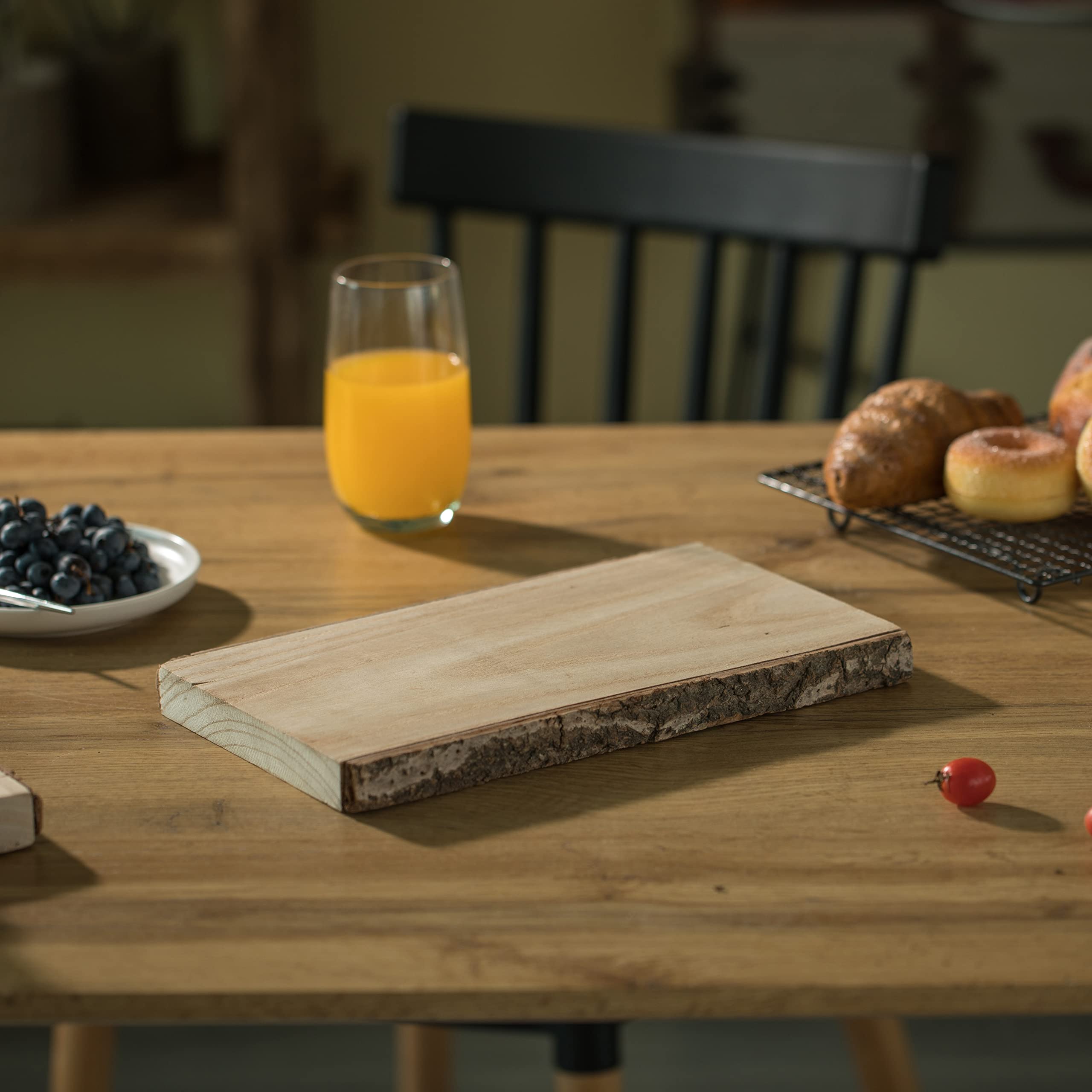12" Rustic Natural Tree Log Wooden Rectangular Shape Serving Tray Cutting Board