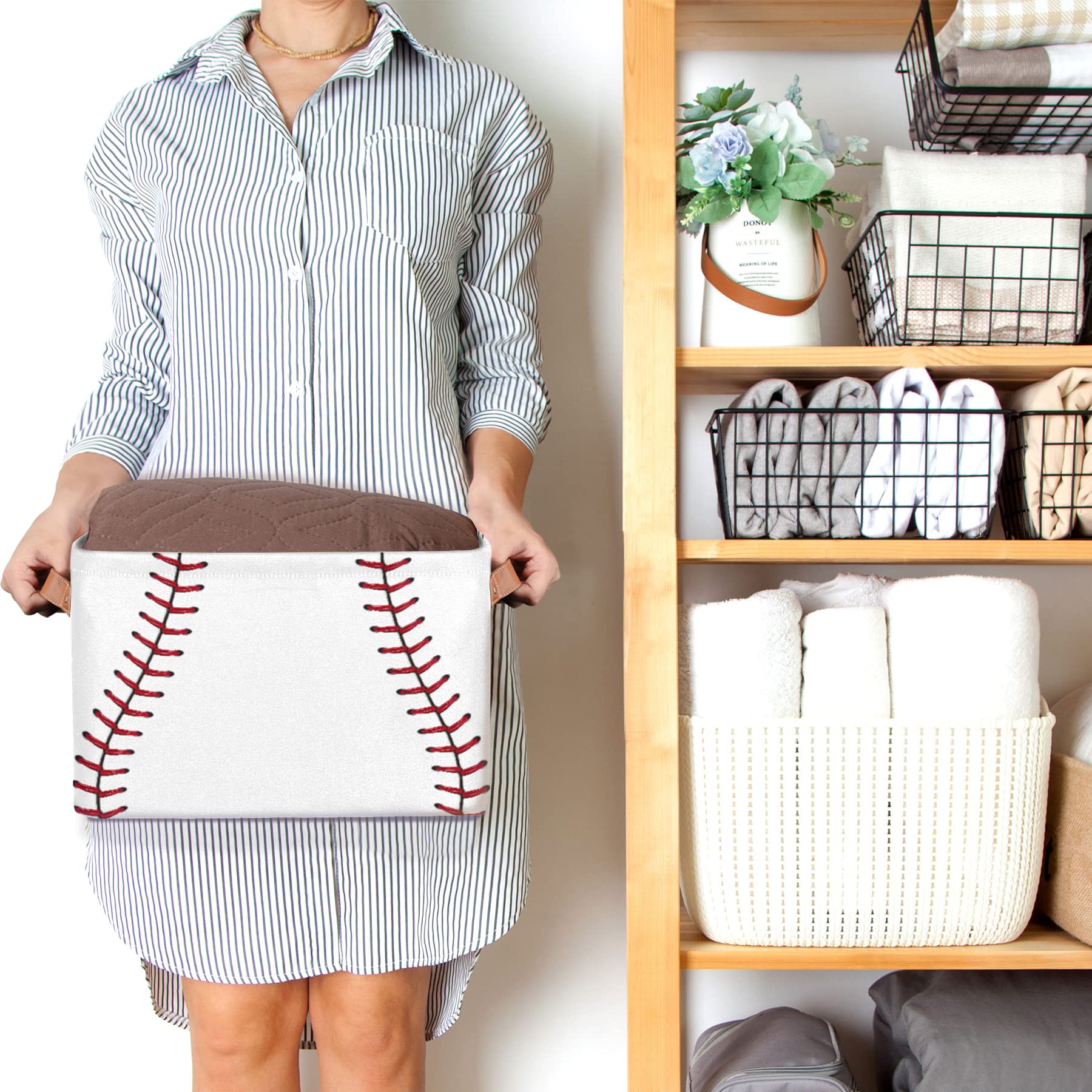 Foldable Storage Baskets, Baseball Cube Organizer Bins with Dual Handles Nursery Closet Shelf Storage Box for Clothing, Books, Cosmetic, Toys, 15"x11"x9.5"