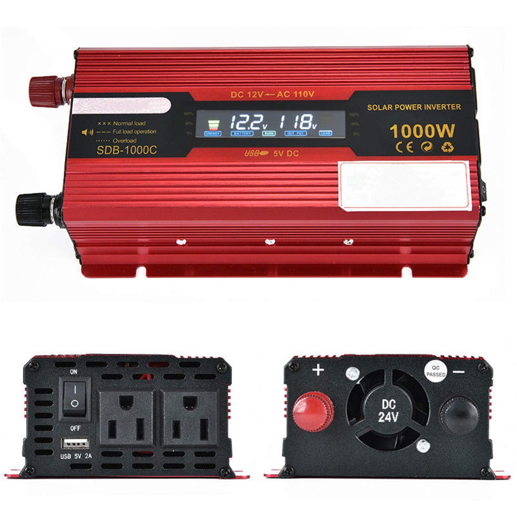 1000W DC 12V to AC 110V Portable Car LCD Power Inverter WATT