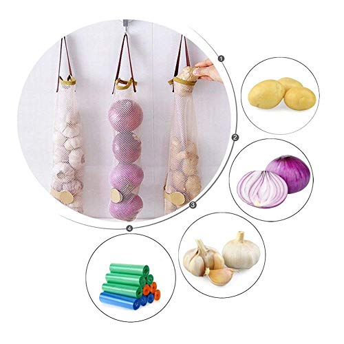 5 PCS Hanging BagHollow Reusable Storage Mesh Bag Vegetable Bag for Fruit,Garlics,Potatoes,Onions Breathable Mesh Bag