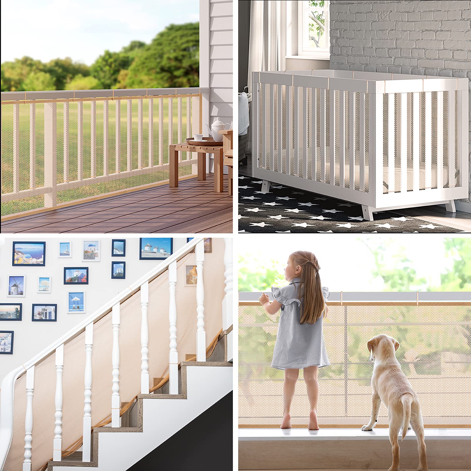 Banister Guard for Baby 10x3ft, Rail Mesh Netting for Stair, Balcony, Child Safety Net Safe Railing Barrier for Kids, Pets, Toys (10x3ft, Brown)