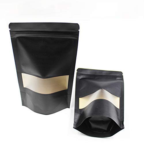 5.9x8.6 Inches Kraft Paper Resealable Bags Zip Lock Black Stand up Snack Packing Zipper Pouch Bags with Matte Window and Tear Notch,Pack of 50 packaging bag