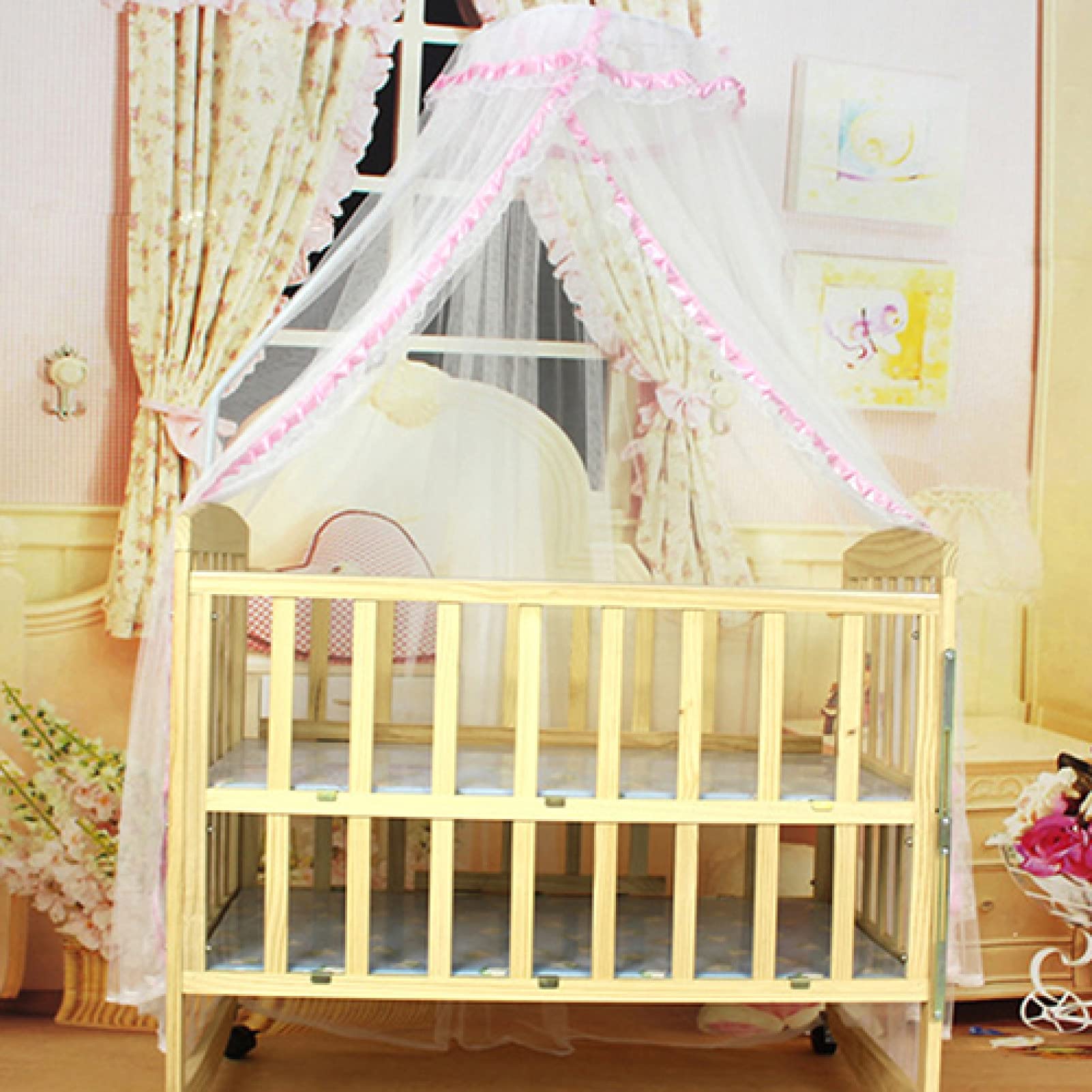 HEVIRGO Bed Canopy Mosquito Net, Hanging Travel Netting Curtains, Play Tent Bedding, Baby Bed Mesh Dome Curtain Mosquito Net Durable Toddler Crib Cot Canopy Bed Net - Beige