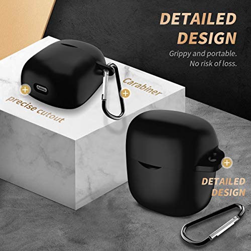 Case for JBL Tune 225/220TWS, WQNIDE Silicone Case Cover Skin, [with Carabiner] Scratch Proof&Shockproof for JBL Tune 225TWS True Wireless Earbud Headphones (Black)