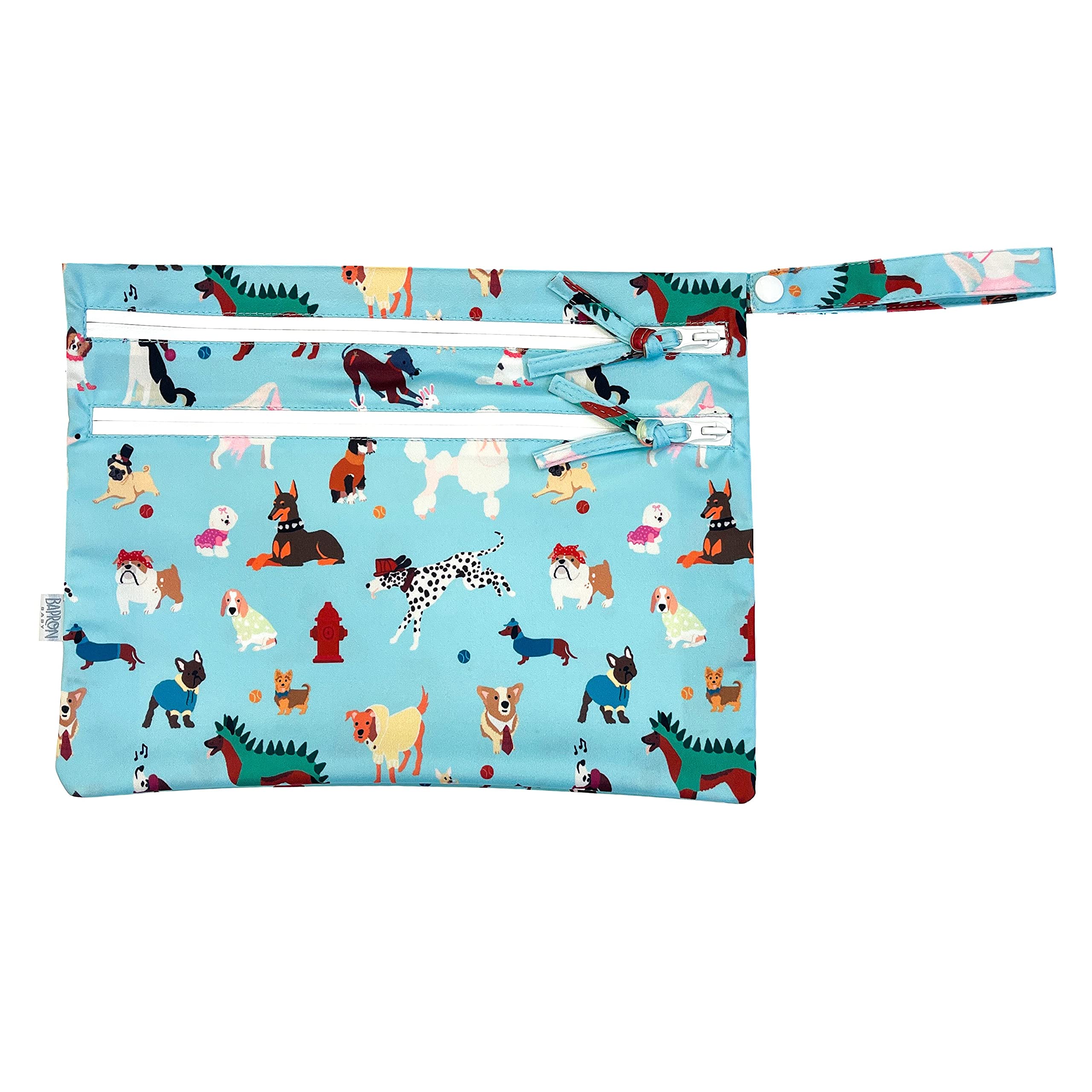 BapronBaby Dog Dress-Up Wet Dry Bag - Waterproof Two Zipper Pockets - Reusable for Mealtime, Diapers, Stroller, Snacks, Swimsuits - Machine Washable - 11" x 9"