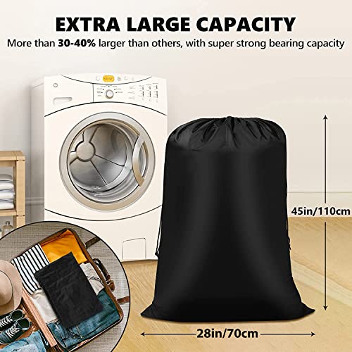 2 Pack Laundry Bags Extra Large Heavy Duty, YOGINGO 28 '' × 45'' Drawstring Nylon Laundry Bag, Durable and Tear Resistant Fabric, Large Capacity, Ideal for Camp, Travel, Laundromat or College Dorm(Black)