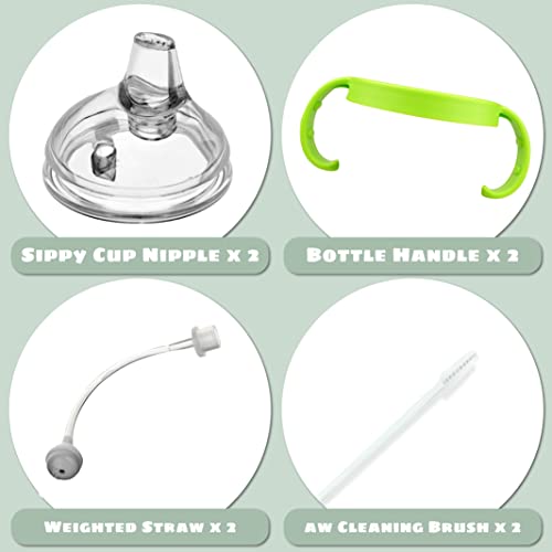 2-Packs Sippy Cup Conversion Set for Comotomo Baby Bottles with Bottle Handles,Weighted Straw and Straw Cleaning Brush Fits 5 Ounce & 8 Ounce Bottles(Sippy Spout, Green)