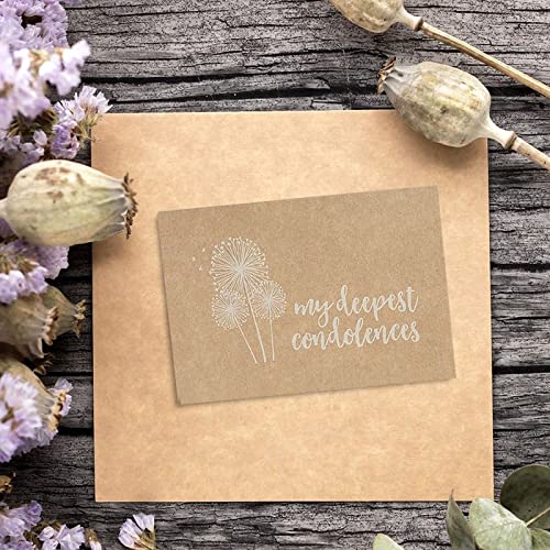 36 Pack Blank Sympathy Cards with Envelopes, Bulk Kraft Paper Condolence Cards with Envelopes for Bereavement, Thinking of You, White Dandelion Design, Blank Inside (4x6 In)