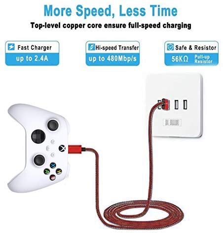 2 Pack 10Feet USB Type C Fast Charging Charger Cable Compatible with Nintendo Switch/Switch Lite, Xbox Series S/Series X Controller PS5 Controller Playstation 5 Charger USB Cable (Black+RED)