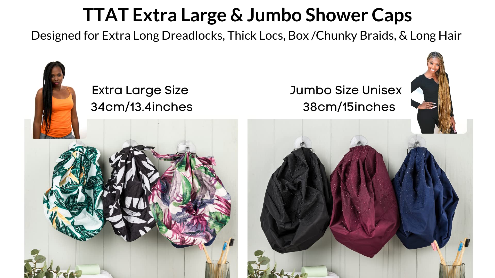 TTAT Shower Cap Extra Large, Afro, Long Thick Locs, Braids, Large & Long Hair, Waterproof PU Lining, Reusable, Adjustable, Great for Home, Spa, Conditioning, Self Care, Hotel & Salon (Cool Breeze)
