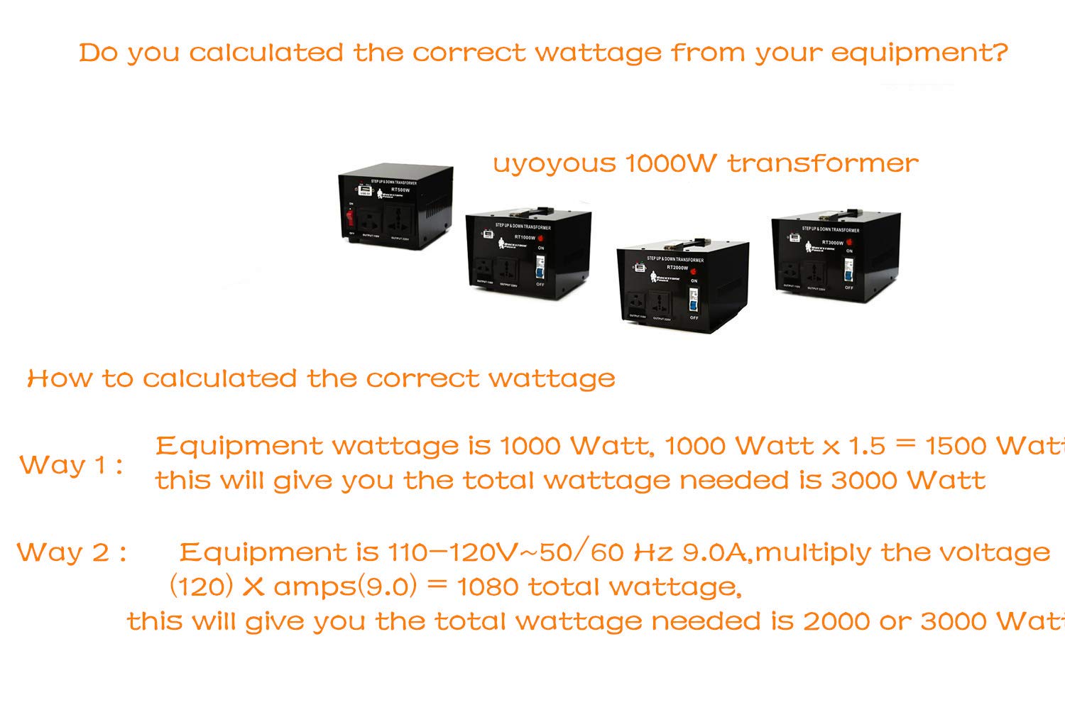 1000W Step Up/Down Voltage Transformer Converter - Step Up & Step Down 110V/220 Volt - Circuit Breaker Protection - CE Certified