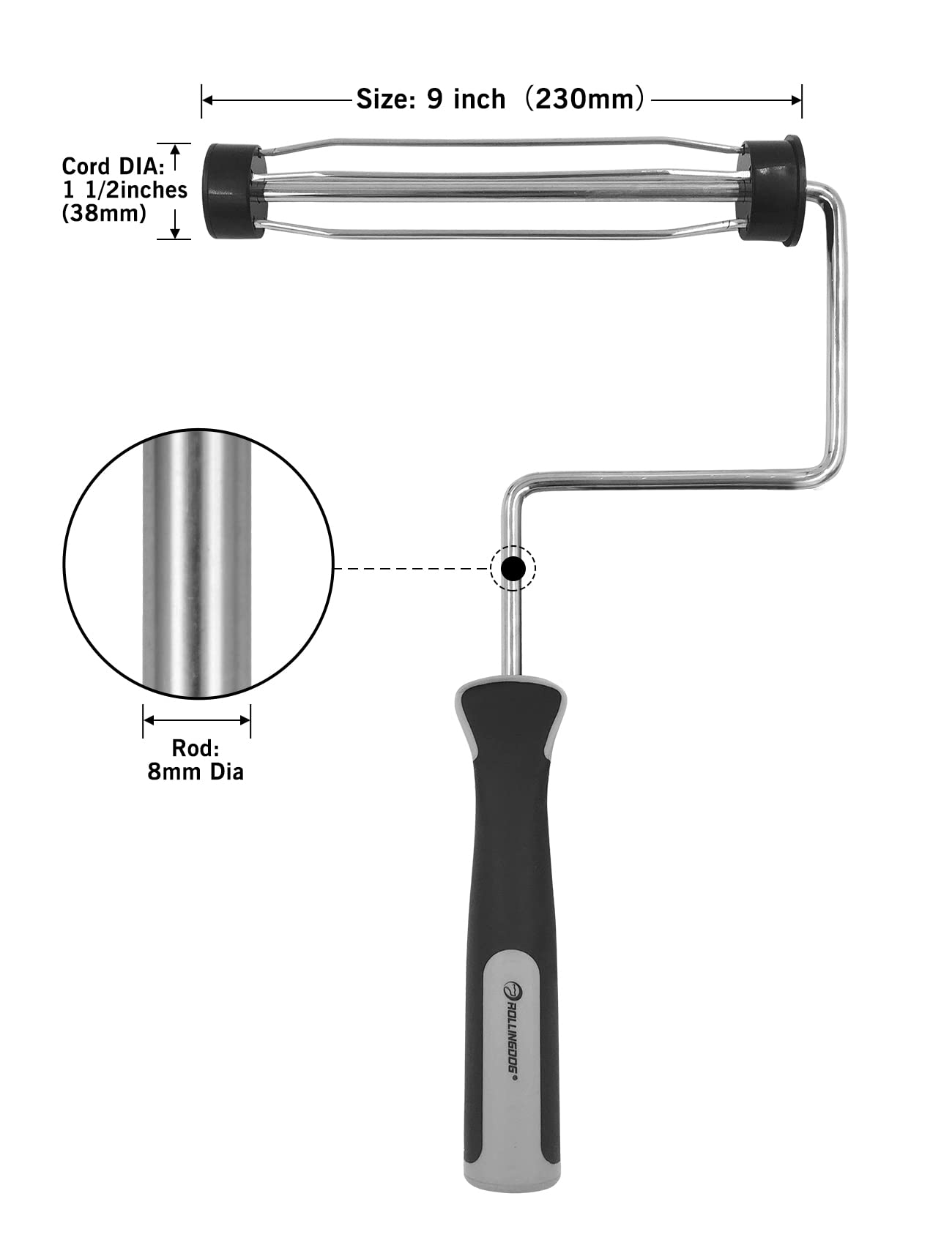 ROLLINGDOG Paint Roller Frame-Heavy Duty Paint Roller Frame,Paint Roller Handle, Smooth Roller Frame(9 inches x 1.5 inches)