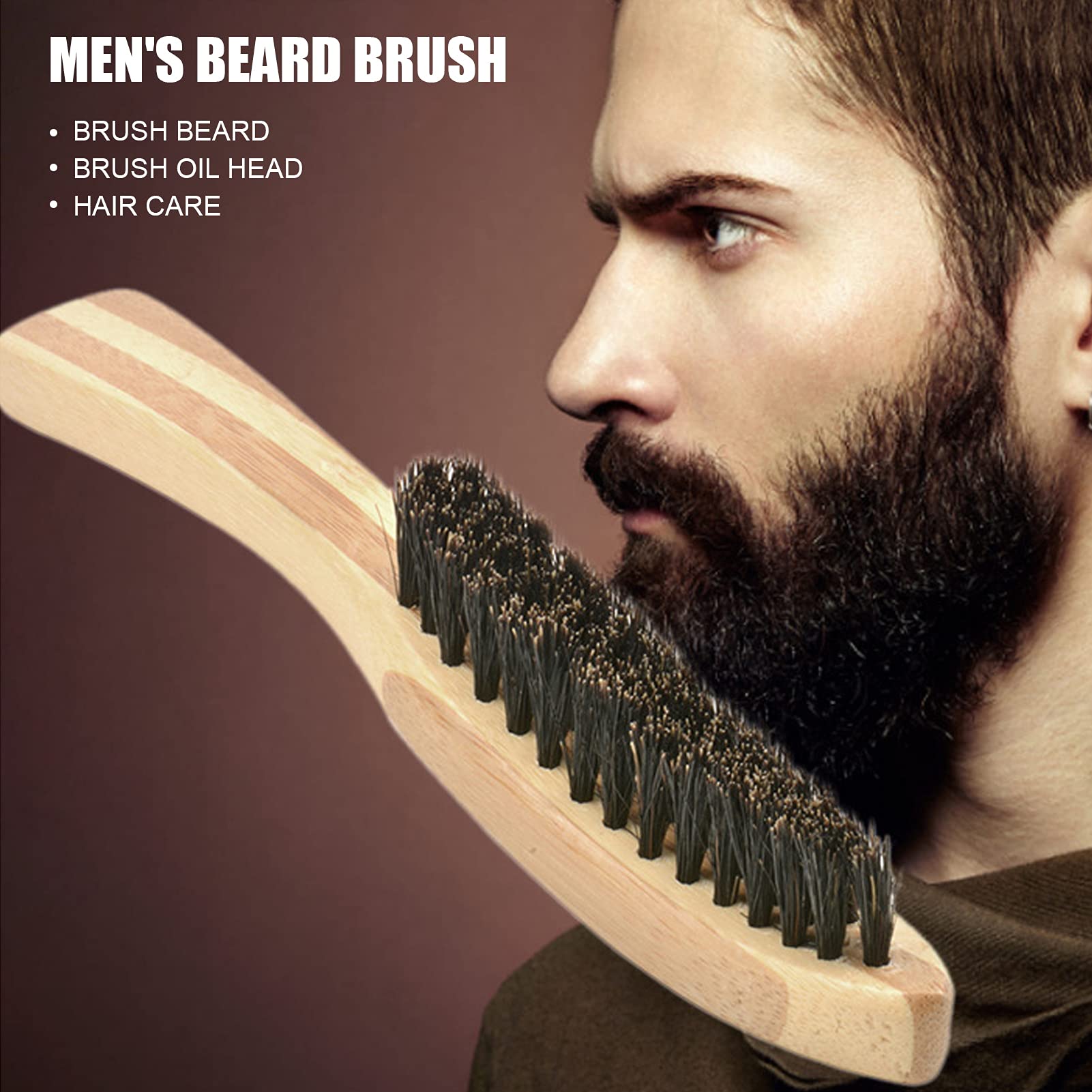 Beard Styling Brush with Strong Toughness, Portable Ergonomic Curved Design for Beard, Mustache Straightening and Growth Promotion (Small)