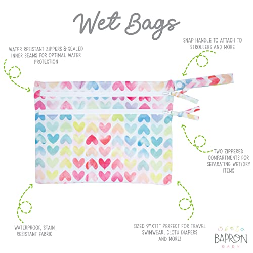 BapronBaby Sweethearts Wet Dry Bag - Waterproof Two Zipper Pockets - Reusable for Mealtime, Diapers, Stroller, Snacks, Swimsuits - Machine Washable - 11" x 9"