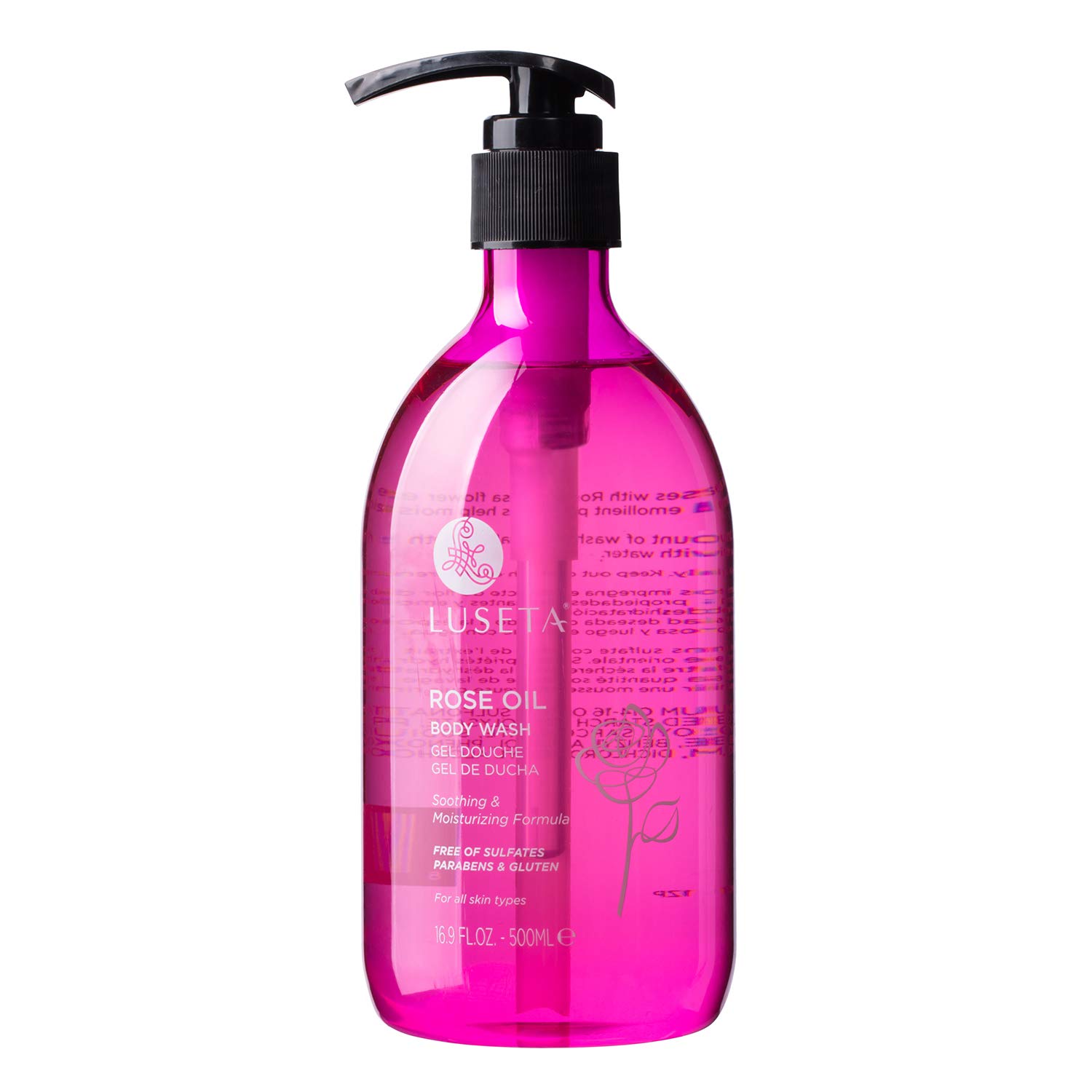 Luseta Rose Oil Body Wash for Dry Skin Women 16.9oz, Women Body Wash Smell Good Hydrating Shower Gel for Nourishing Essential Body Care, Sulfate & Paraben Free,Shower Gel for Women/Men