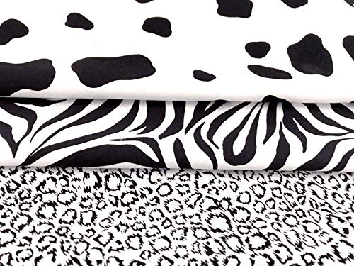 AMORNPHAN Set of 3 Black and White Animal Printed TC Cotton Fabric Leopard Zebra Cow Fat Quarters for DIY Sewing Crafts 18" x 22"