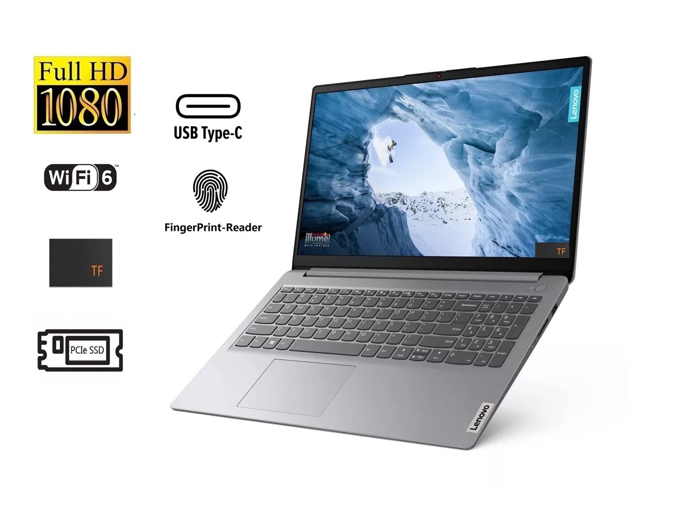 Lenovo 2023 Newest Ideapad Slim Laptop: 15.6" HD Dislpay, 2-Core AMD Athlon Silver(Upto 3.2Ghz), 8GB RAM, 256GB SSD, Radeon Graphics, FP-Reader, WiFi6, Bluetooth, DolbyAudio, HDMI, Win11S, TF