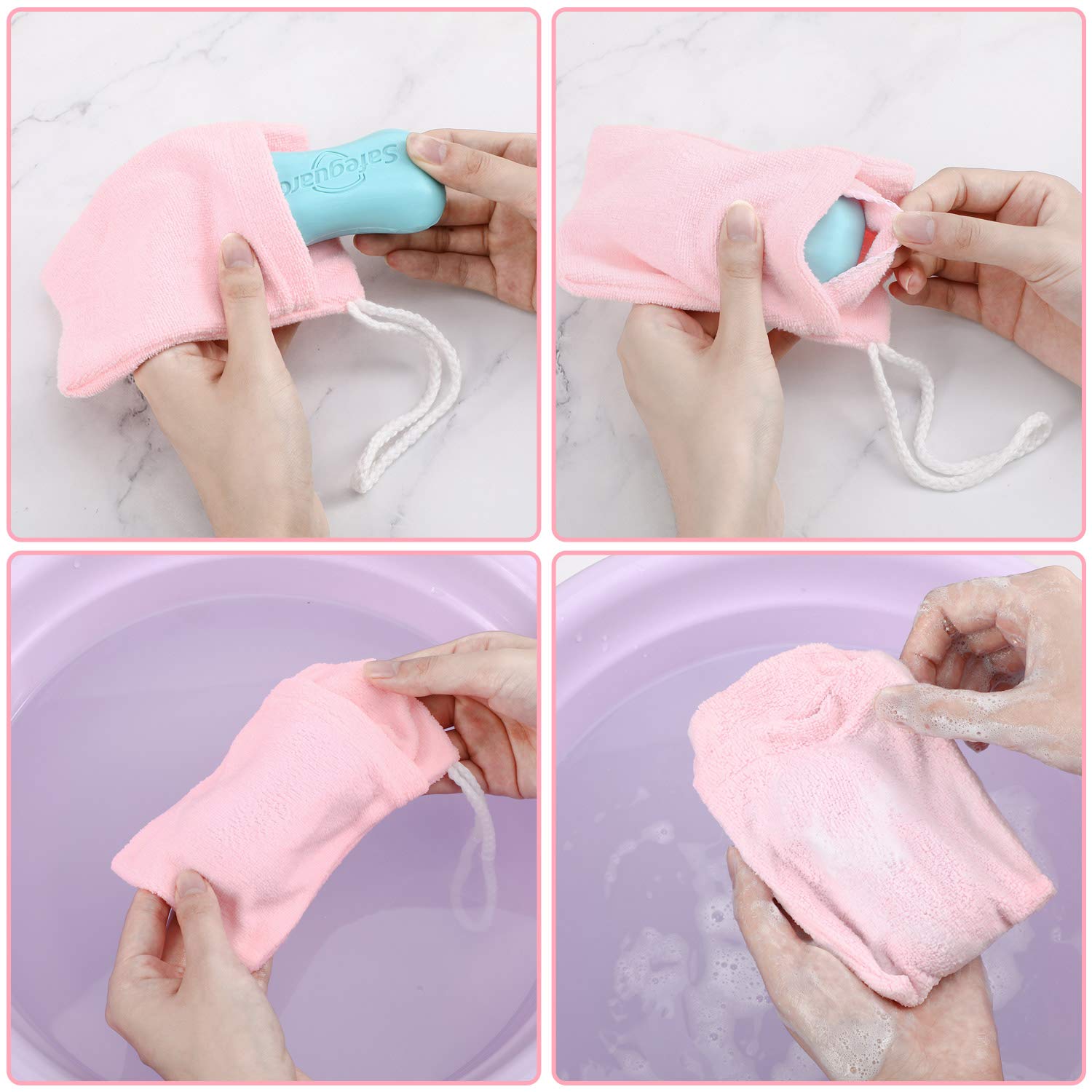 8 Pieces Soap Holder Bag Microfiber Soap Exfoliating Saver Bag Hanging Soap Saver Pouch Colorful Soft Soap Bags for Body Face Cleaning Supply, 4 Colors