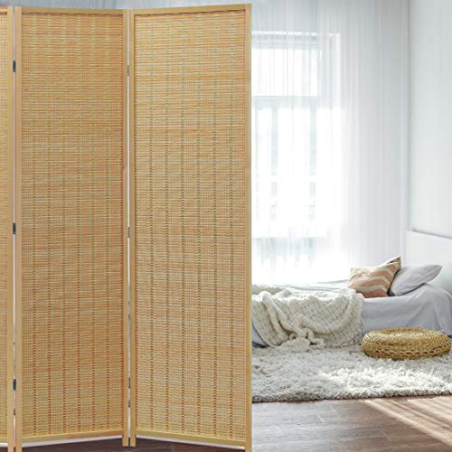 Corelax Room Divider Privacy Screen with Natural Bamboo,4-Panel 5-Panel 6-Panel Folding Privacy Screens,Freestanding Room Divider