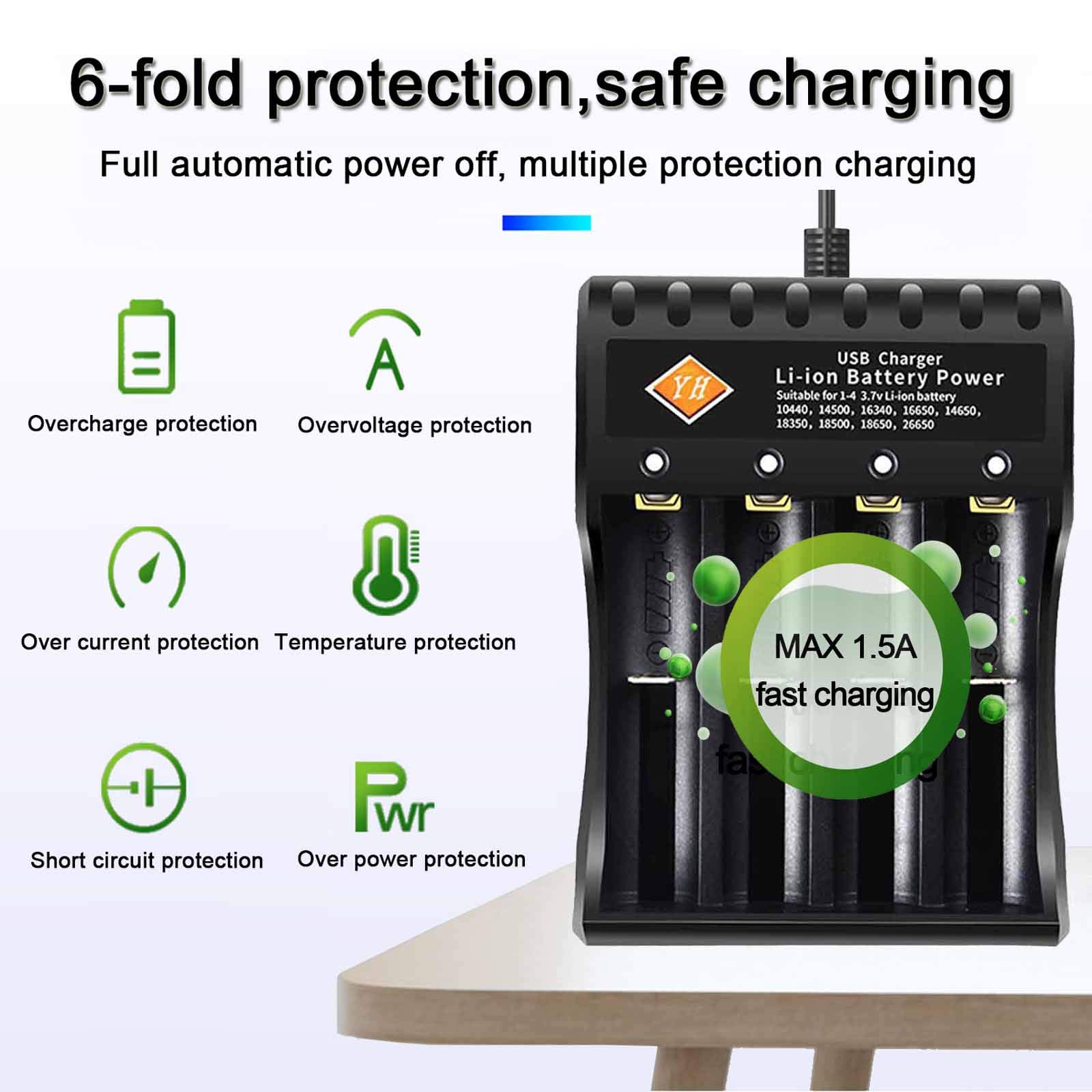 18650 Rechargeable Battery Charger 3.7V Lithium ion Battery Charger for Li-ion 18650,18500,10440,14500,16340,16650,14650,18350,26650 Battery