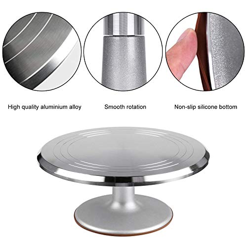 12’’ Cake Decorating Turntable for Cakes and Desserts,Aluminum Alloy Construction with 2 Angled Icing Spatulas and 3 Comb Icing Smoother
