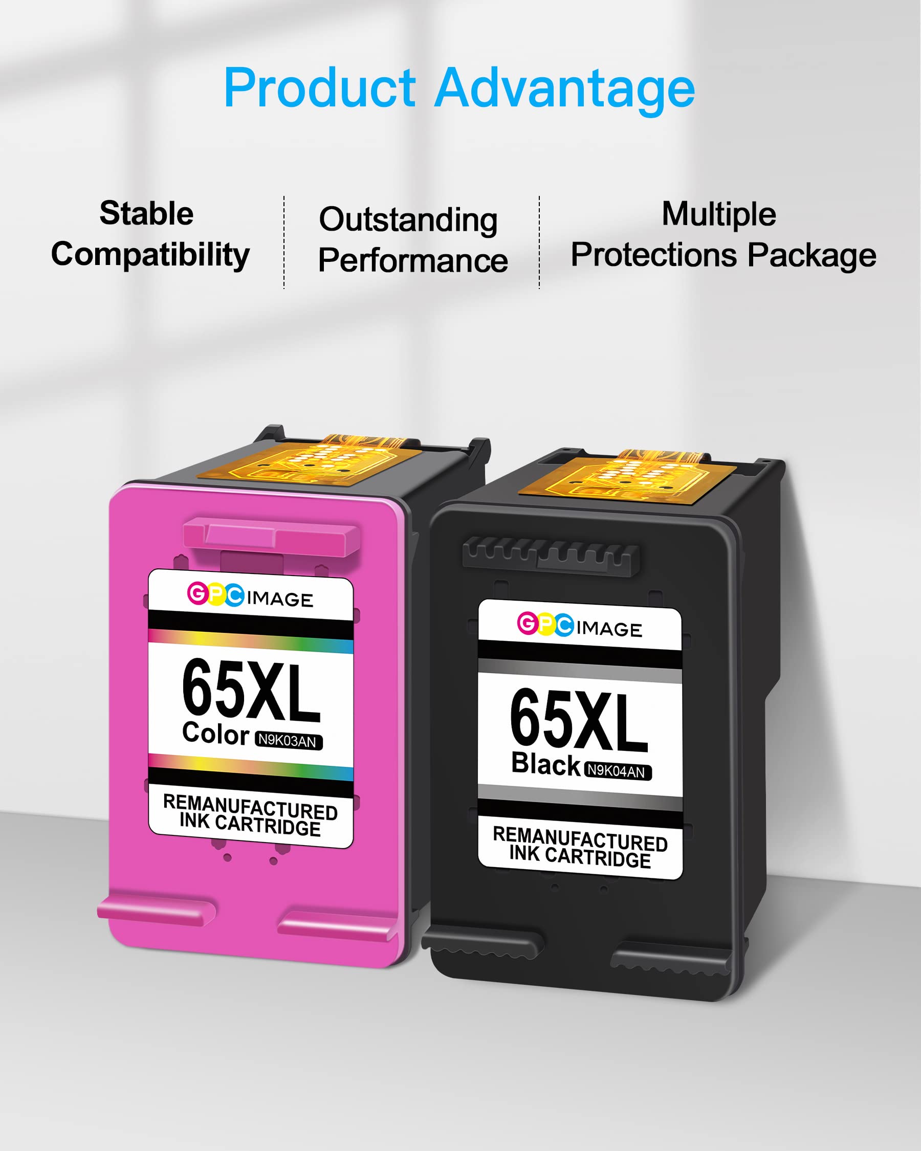 GPC Image Remanufactured Ink Cartridge Replacement for HP Ink 65 65XL Black and Color use with DeskJet 3755 2652 2655 3700 3752 Envy 5055 5052 5000 5010 AMP 100 120 Printer Tray(Black, Tri-Color)