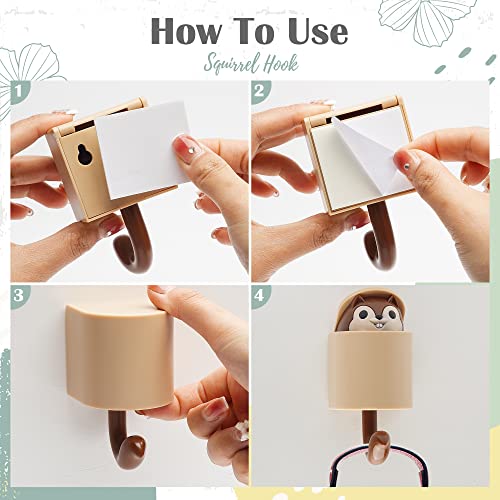 4 Pieces Squirrel Shape Adhesive Hook for Living Room Bedroom ORNOOU Cute Cartoon Creative Home Decoration Wall Hooks
