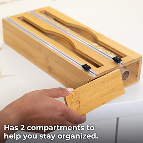 2 in 1 Foil and Plastic Wrap Dispenser with Cutter - Tin Foil Organizer for Drawer - Aluminum Foil Dispenser with Cutter - Plastic, Kitchen Wrap Organizer - Chic Saran Wrap Dispenser with Cutter