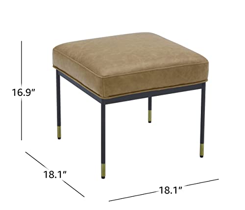 Amazon Brand β Rivet Modern Leather Ottoman Stool with Metal Legs, 16.9"H, Cognac